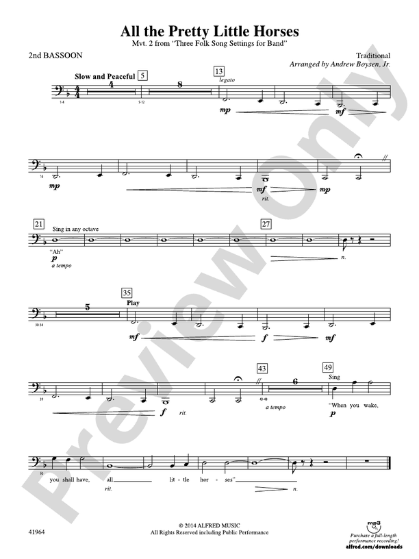All the Pretty Little Horses: 2nd Bassoon: 2nd Bassoon Part - Digital ...