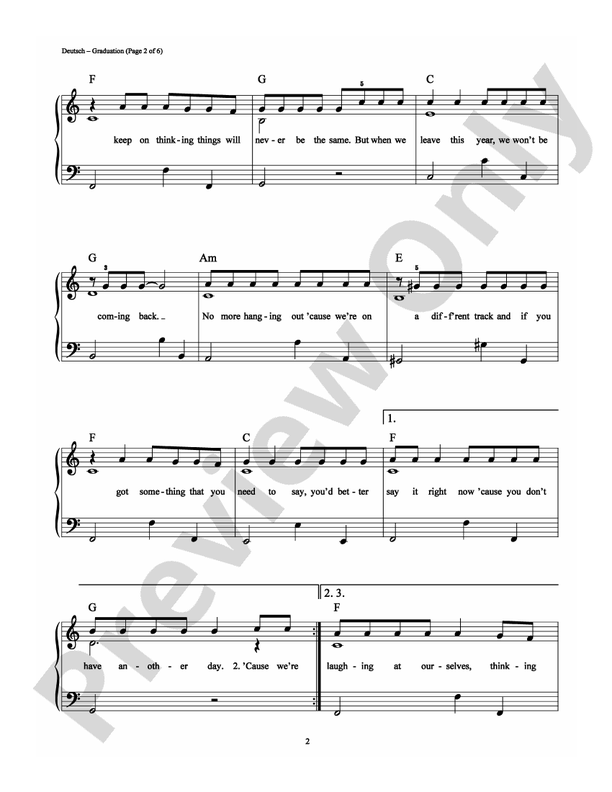 Graduation (Friends Forever): Easy Piano: Vitamin C - Digital Sheet ...