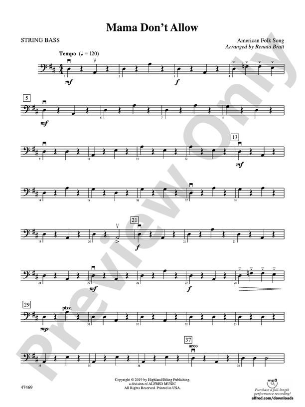 Mama Don't Allow: String Bass: String Bass Part - Digital Sheet Music ...