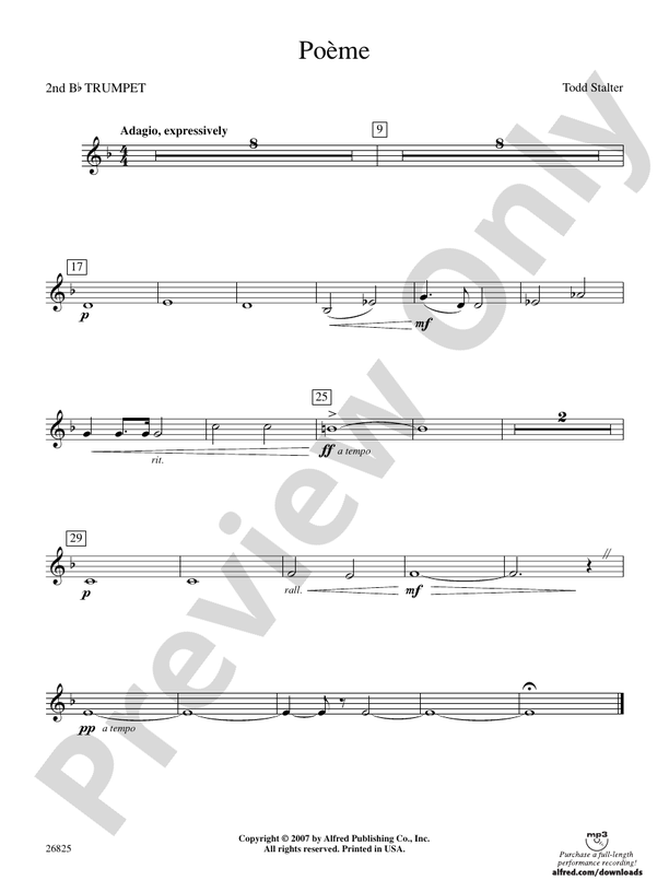 Poeme: 2nd B-flat Trumpet: 2nd B-flat Trumpet Part - Digital Sheet ...