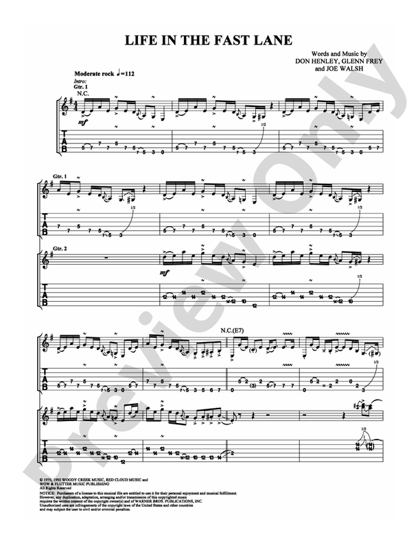 Life in the Fast Lane: Guitar TAB: Eagles - Digital Sheet Music Download