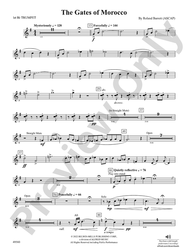The Gates of Morocco: 1st B-flat Trumpet: 1st B-flat Trumpet Part ...