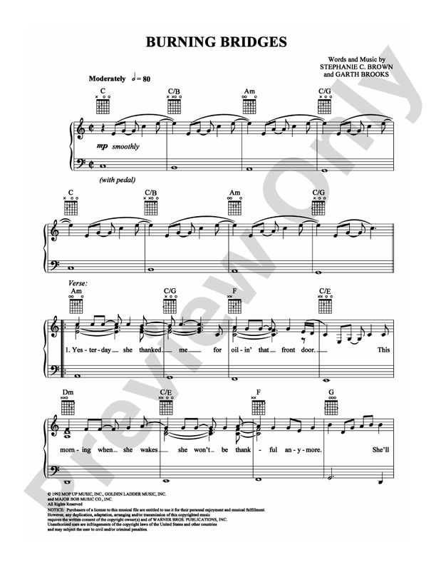 Burning Bridges: Piano/Vocal/Chords: Garth Brooks - Digital Sheet Music ...