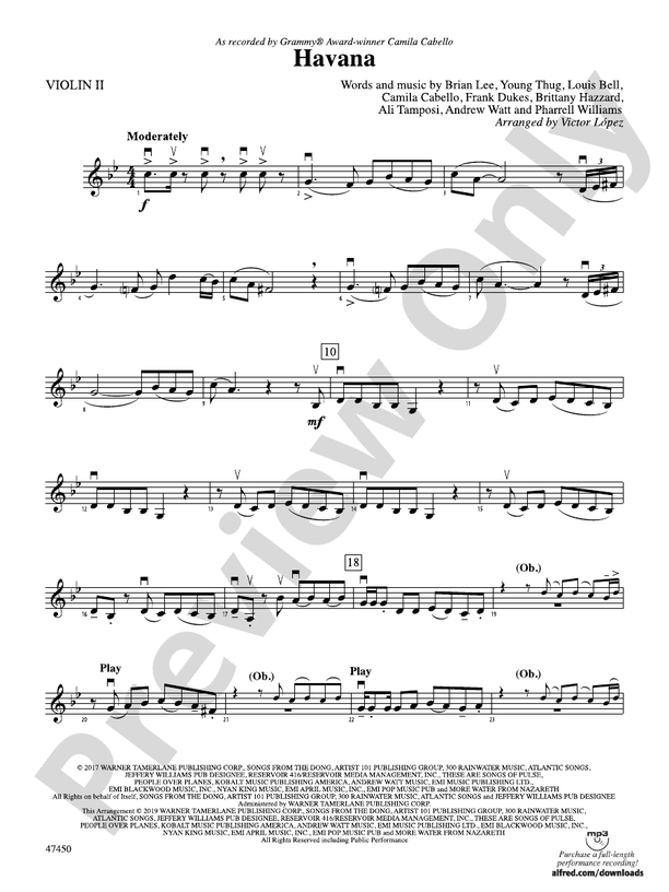Havana: 2nd Violin: 2nd Violin Part - Digital Sheet Music Download