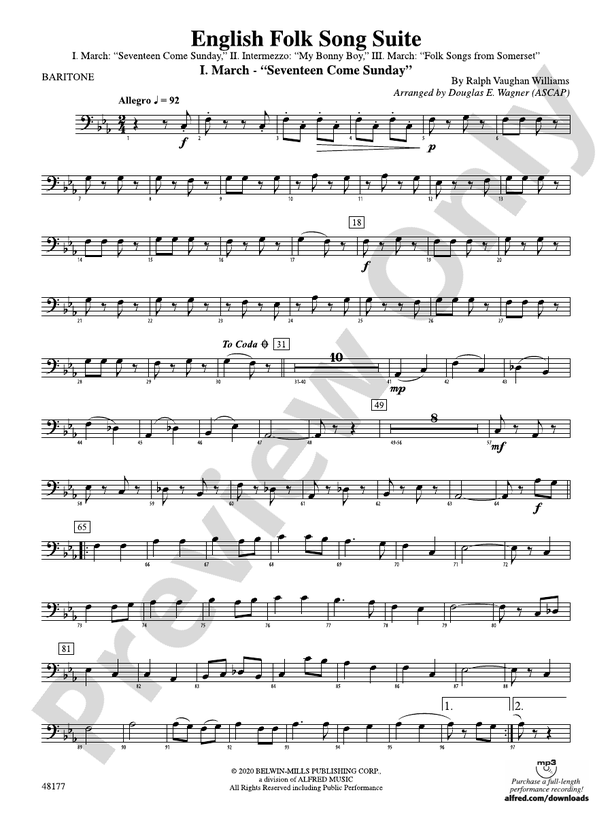English Folk Song Suite: Baritone B.C.: Baritone B.C. Part - Digital ...