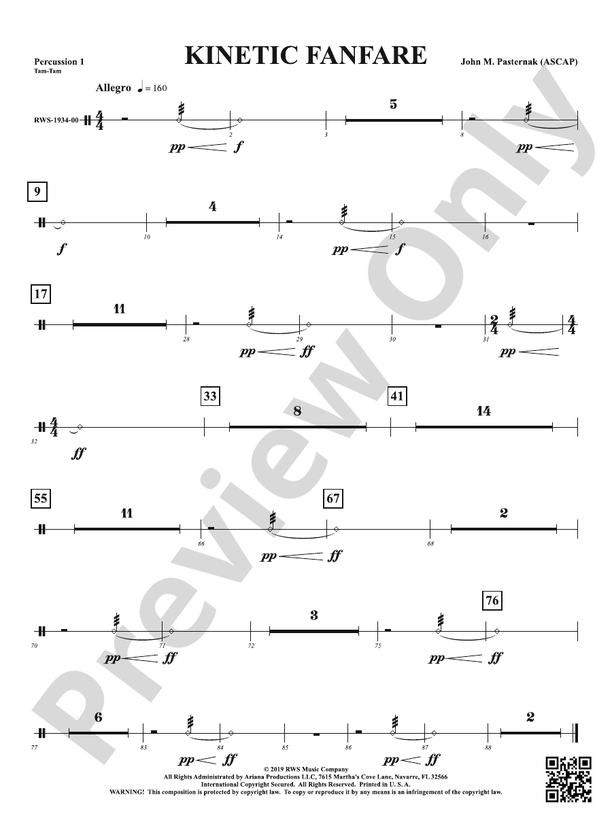 Kinetic Fanfare: 1st Percussion: 1st Percussion Part: John M. Pasternak - Digital Sheet Music ...