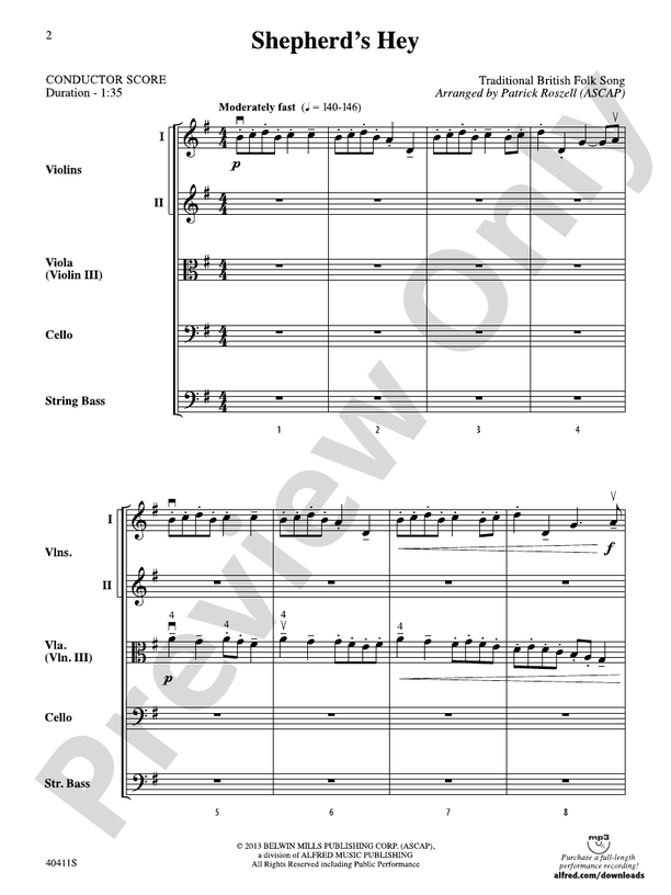 Shepherd's Hey: Score: String Orchestra Score - Digital Sheet Music ...
