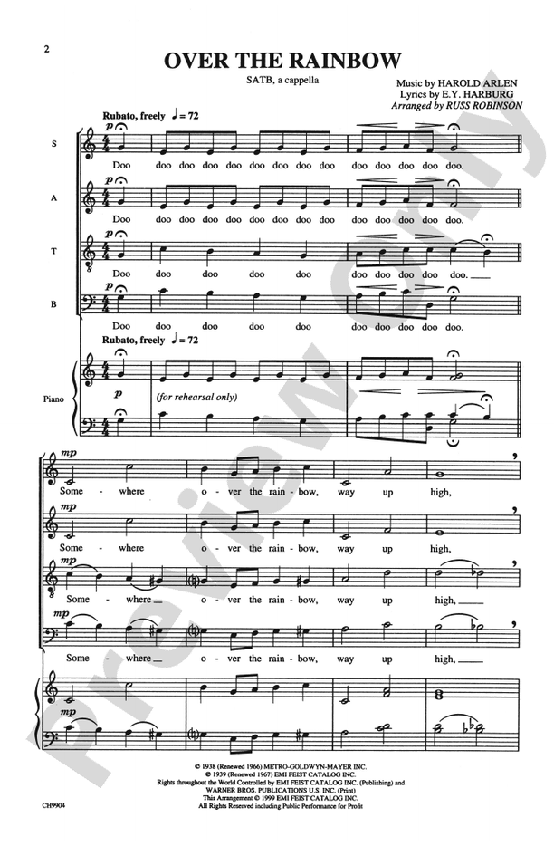 Over the Rainbow: SATB, a cappella Choral Octavo: Harold Arlen ...