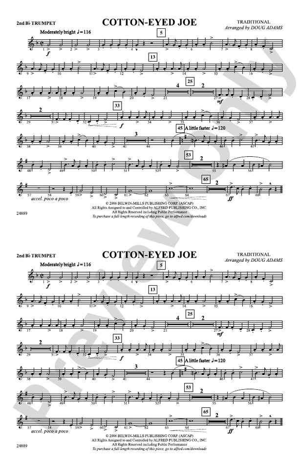 Cotton-Eyed Joe: 2nd B-flat Trumpet: 2nd B-flat Trumpet Part - Digital ...