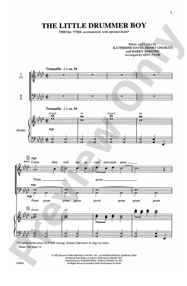 The Little Drummer Boy: TBB Choral Octavo - Digital Sheet Music Download
