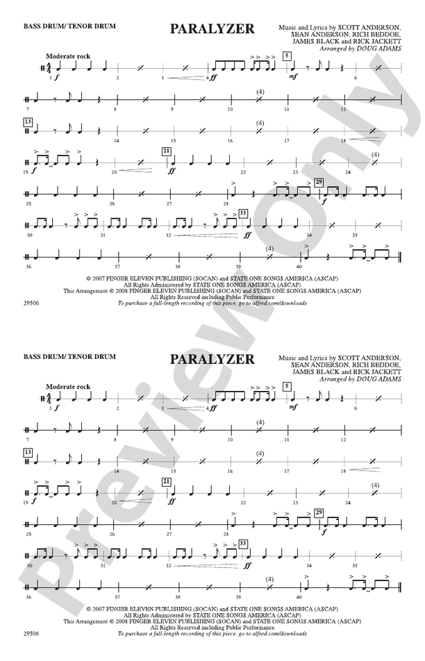 Paralyzer: Bass Drum/Tenor Drum: Bass Drum/Tenor Drum Part - Digital ...
