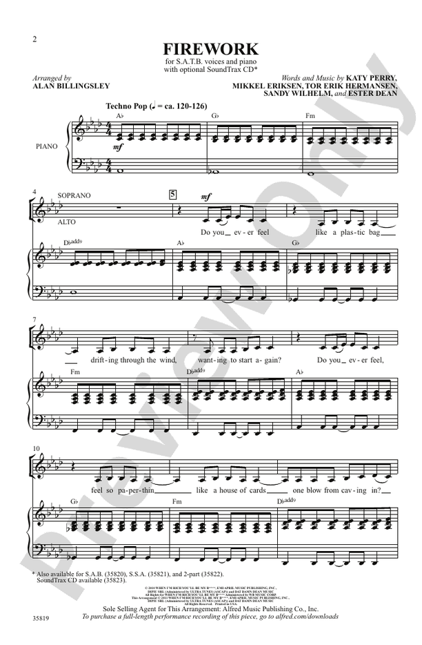 Firework: SATB Choral Octavo: Katy Perry - Digital Sheet Music Download