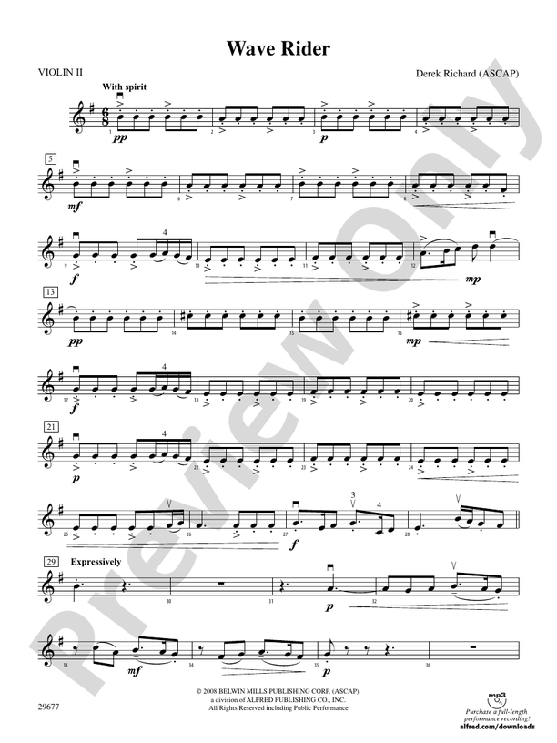 Wave Rider: 2nd Violin: 2nd Violin Part - Digital Sheet Music Download