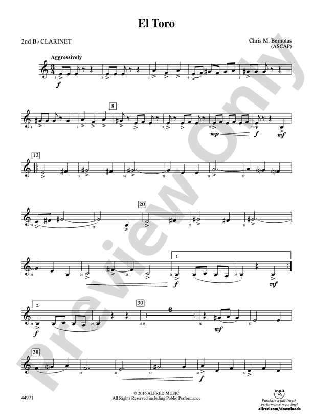El Toro: 2nd B-flat Clarinet: 2nd B-flat Clarinet Part - Digital Sheet ...