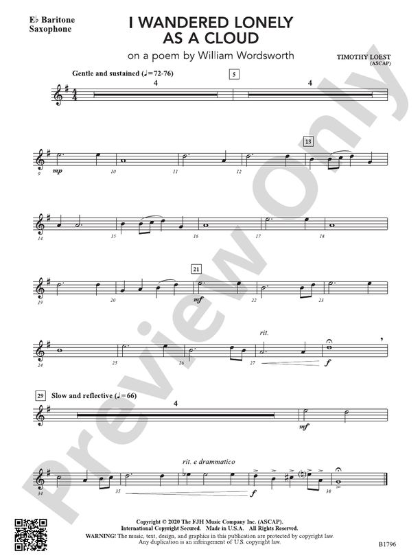 I Wandered Lonely as a Cloud (on a poem by William Wordsworth): E-flat ...