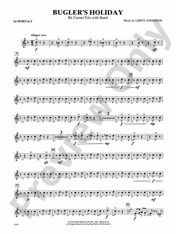 Bugler's Holiday (with Cornet Trio): 1st F Horn: 1st F Horn Part - Digital Sheet Music Download