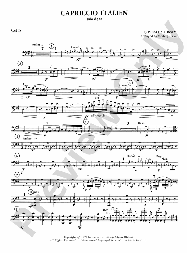Capriccio Italienne: Cello: Cello Part - Digital Sheet Music Download