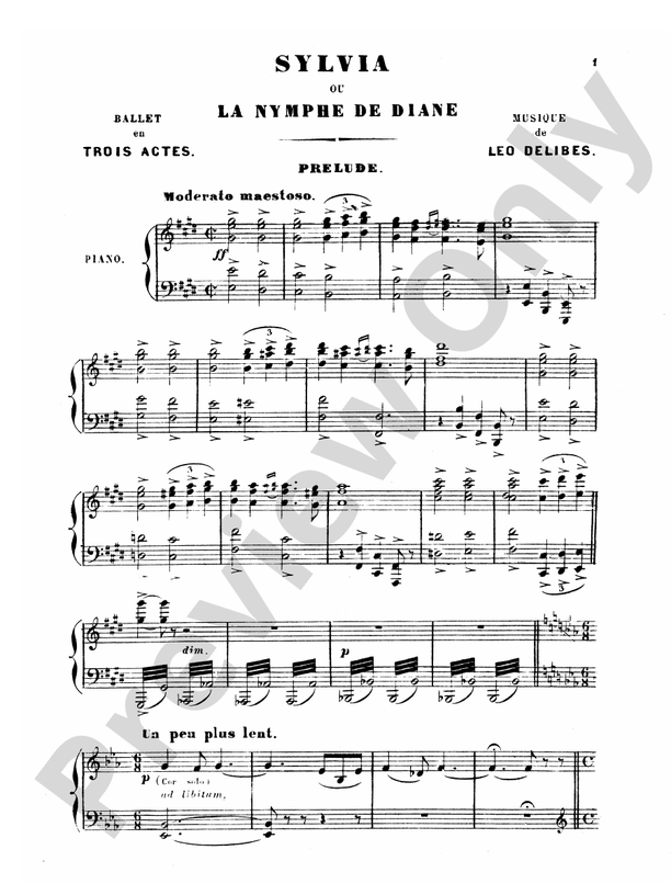 Delibes: Sylvia: Prélude Part - Digital Sheet Music Download