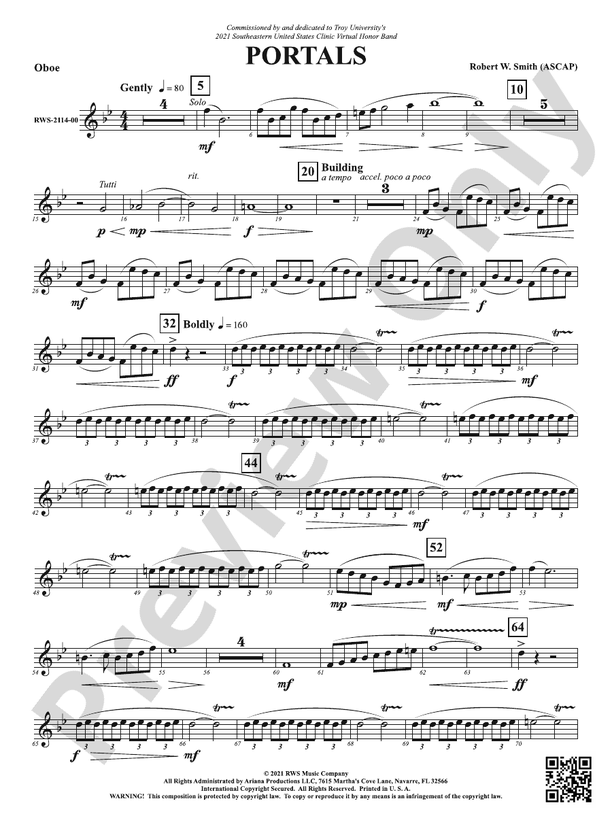 Portals: Oboe: Oboe Part: Robert W. Smith - Digital Sheet Music Download