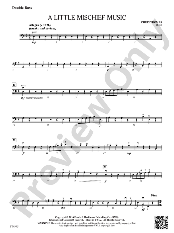 A Little Mischief Music: Double Bass: Double Bass Part: Chris Thomas ...