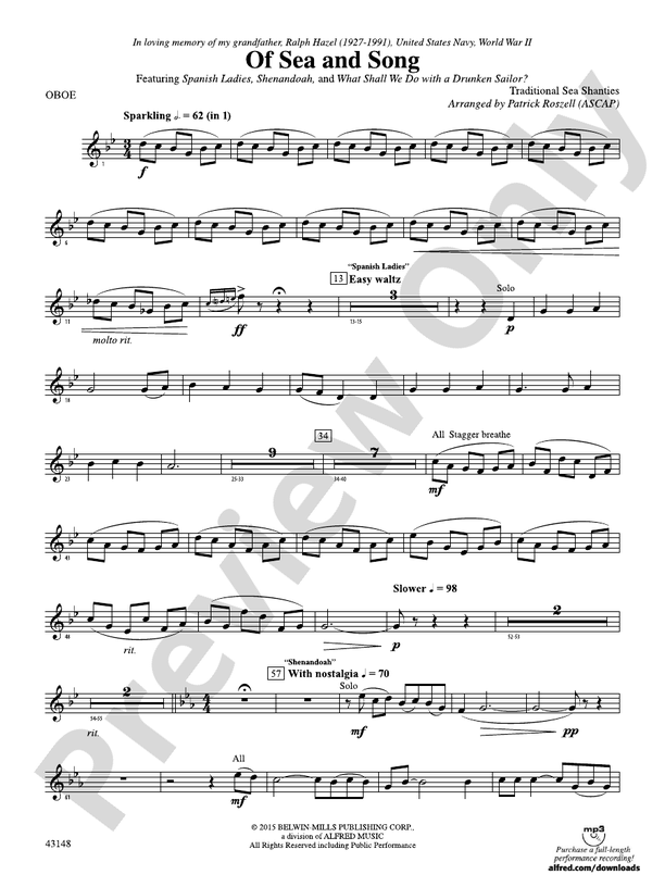 Of Sea and Song: Oboe: Oboe Part - Digital Sheet Music Download