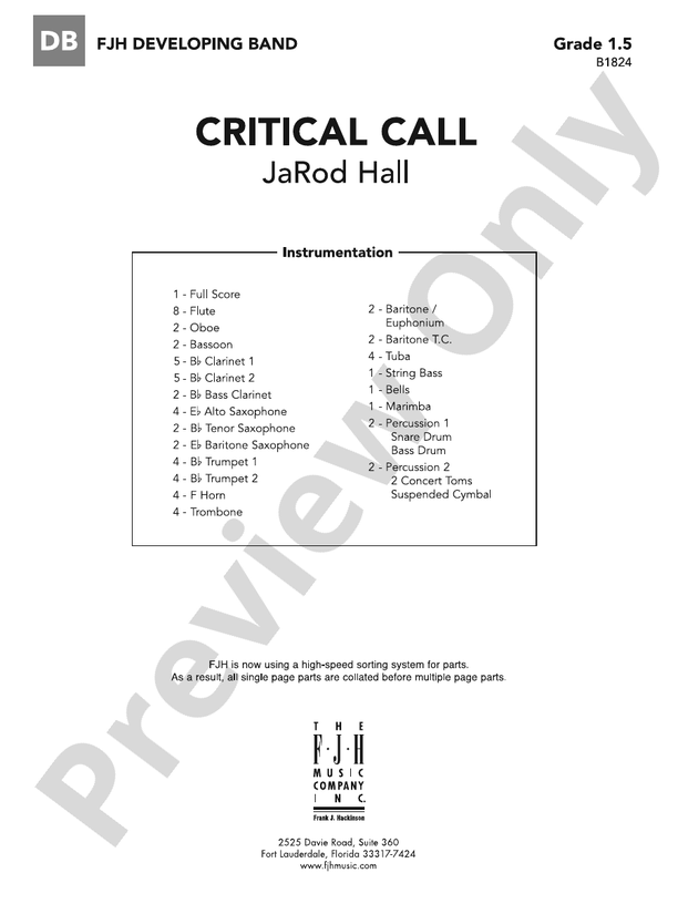 Critical Call: Score: Concert Band Score: JaRod Hall - Digital Sheet ...