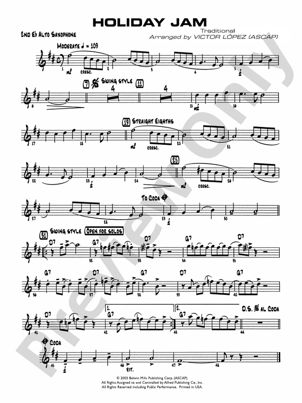 Holiday Jam: 2nd E-flat Alto Saxophone: 2nd E-flat Alto Saxophone Part - Digital Sheet Music ...