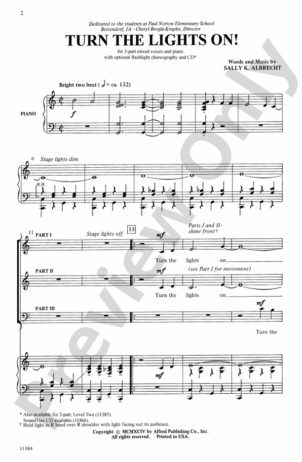 Turn the Lights On!: 3-Part Mixed (with Opt. Flashlight Choreography ...