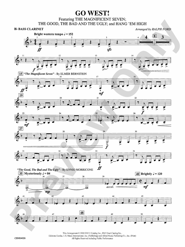 Go West!: B-flat Bass Clarinet: B-flat Bass Clarinet Part - Digital Sheet Music Download
