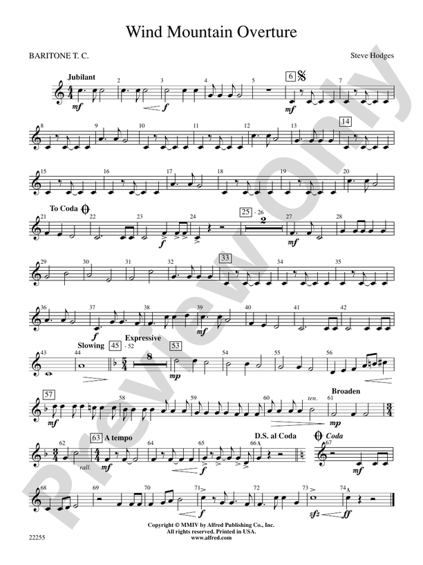 Wind Mountain Overture: Baritone T.C.: Baritone T.C. Part - Digital ...