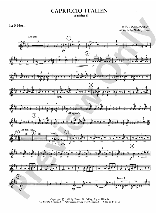 Capriccio Italienne: 1st F Horn: 1st F Horn Part - Digital Sheet Music ...