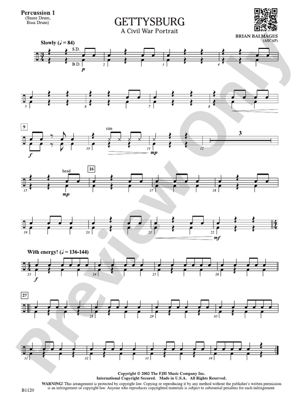 Gettysburg (A Civil War Portrait): Percussion 1: Percussion 1 Part ...