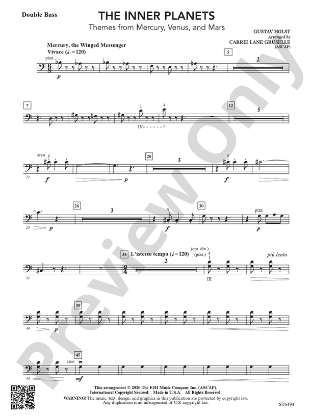 The Inner Planets (Themes from Mercury, Venus and Mars): Double Bass ...