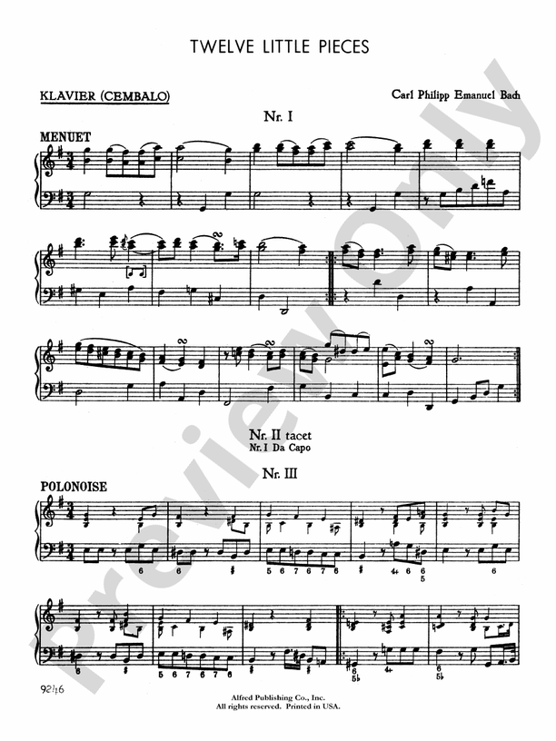 Bach: Twelve Little Pieces: Flute (or Violin) & Piano Part(s): Carl ...