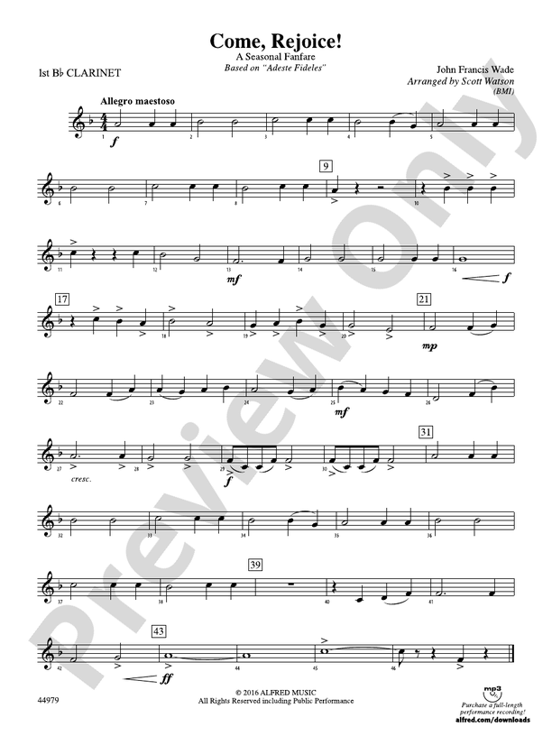 Come, Rejoice!: 1st B-flat Clarinet: 1st B-flat Clarinet Part - Digital ...