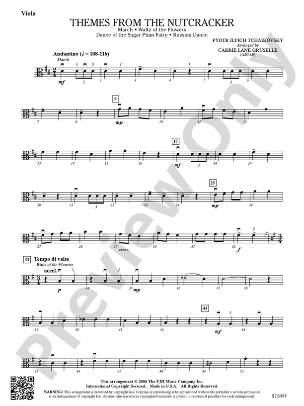 Themes from The Nutcracker: Viola: Viola Part: Pyotr Ilyich Tchaikovsky ...