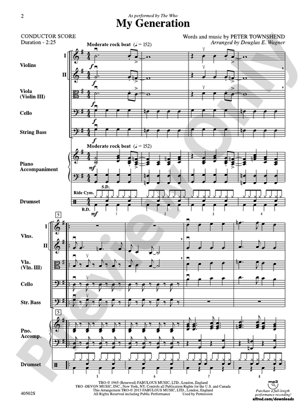 My Generation: Score: String Orchestra Score - Digital Sheet Music Download