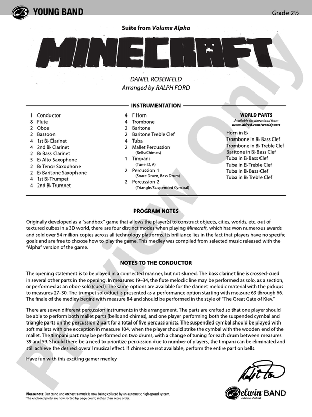 Minecraft: Score: Concert Band Score - Digital Sheet Music Download