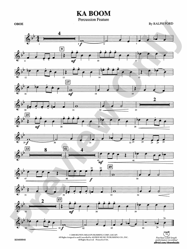 Ka Boom: Oboe: Oboe Part - Digital Sheet Music Download