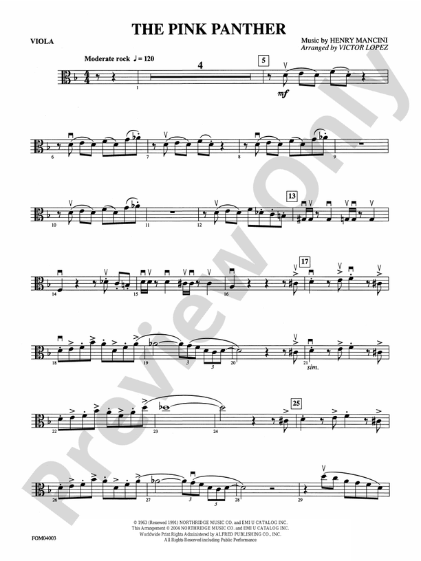 The Pink Panther: Viola: Viola Part - Digital Sheet Music Download