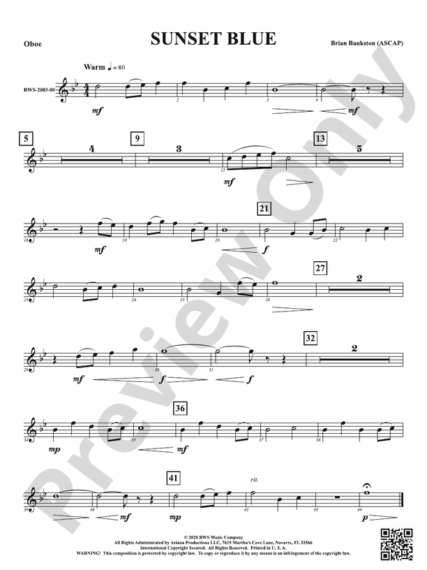 Sunset Blue: Oboe: Oboe Part: Brian Bankston - Digital Sheet Music Download