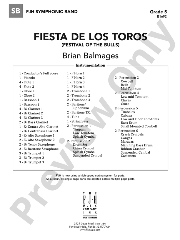Fiesta de los Toros: Score: Concert Band Score: Brian Balmages ...