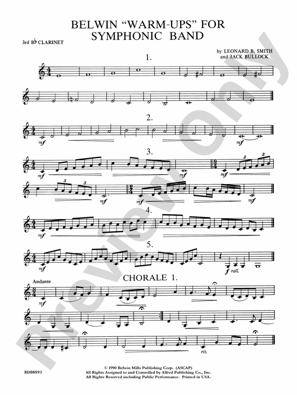 Belwin "Warm-Ups" for Symphonic Band: 3rd B-flat Clarinet: 3rd B-flat ...