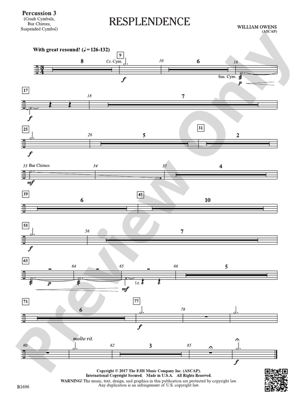 Resplendence: Percussion 3: Percussion 3 Part: William Owens - Digital Sheet Music Download
