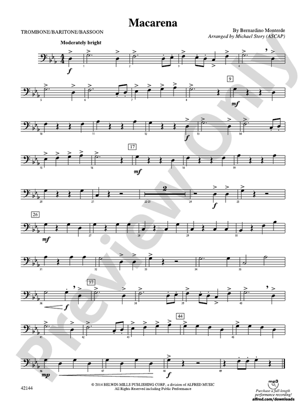Macarena: 1st Trombone: 1st Trombone Part - Digital Sheet Music Download