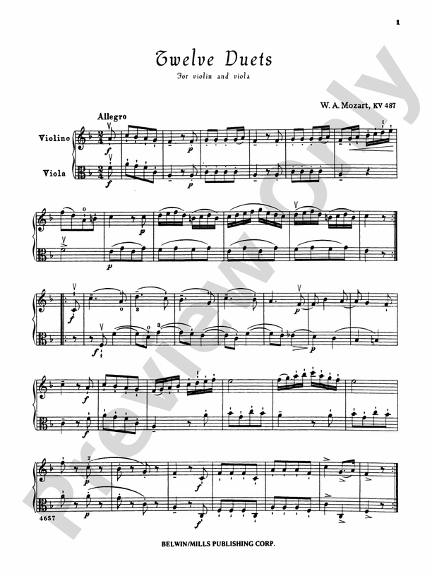 Mozart: Twelve Duets, K. 487 (Arranged): Duet No. 1 Part - Digital Sheet Music Download