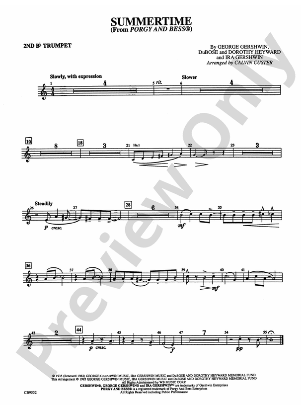 Summertime: 2nd B-flat Trumpet: 2nd B-flat Trumpet Part - Digital Sheet Music Download
