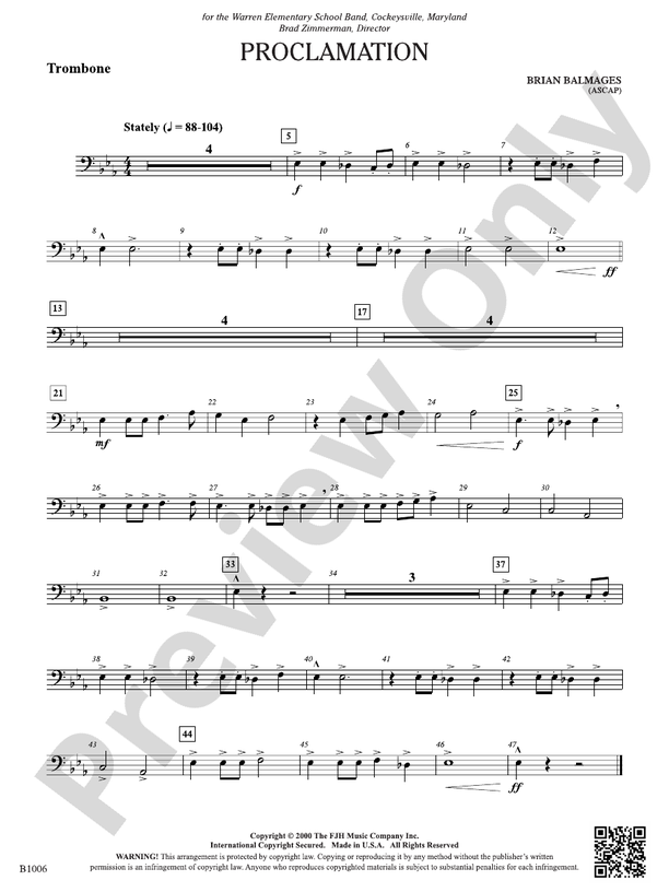 Proclamation: Trombone: Trombone Part: Brian Balmages - Digital Sheet ...