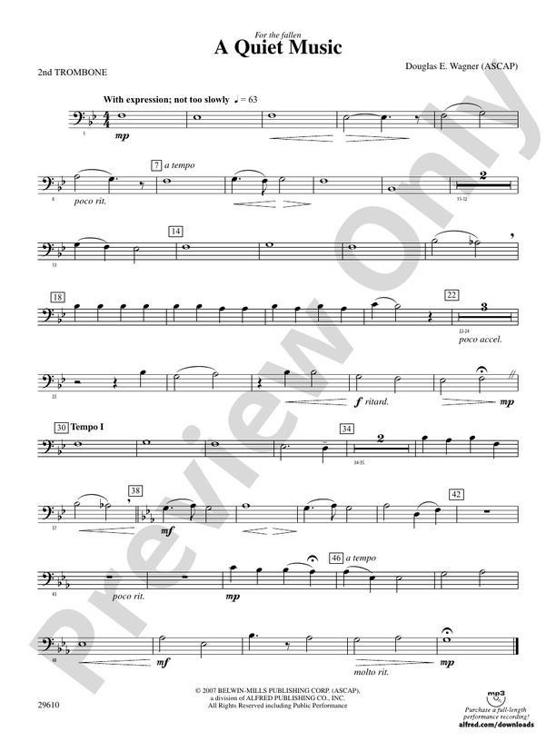 A Quiet Music: 2nd Trombone: 2nd Trombone Part - Digital Sheet Music Download
