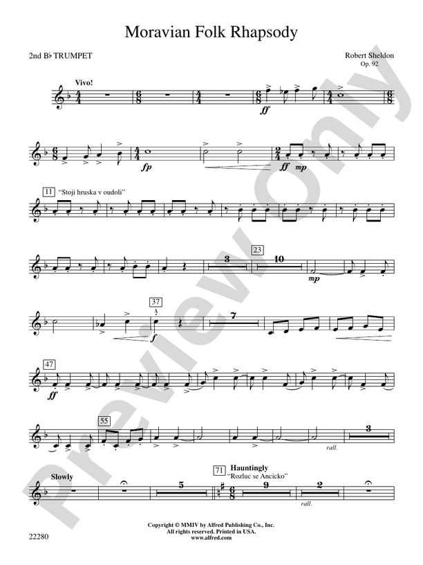 Moravian Folk Rhapsody: 2nd B-flat Trumpet: 2nd B-flat Trumpet Part - Digital Sheet Music Download